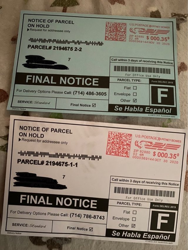 Notice Of Parcel On Hold Scam Postcard – MK Library